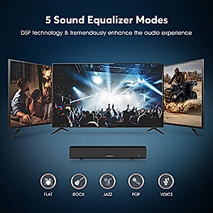 wogree Mini Soundbar 16-Inch 50W with Bluetooth, Optical, AUX, USB Connection, Small Sound Bar Speakers Surround Sound System for TVs, Home Theater, Gaming, Projectors, PCs, Tablets, Phones