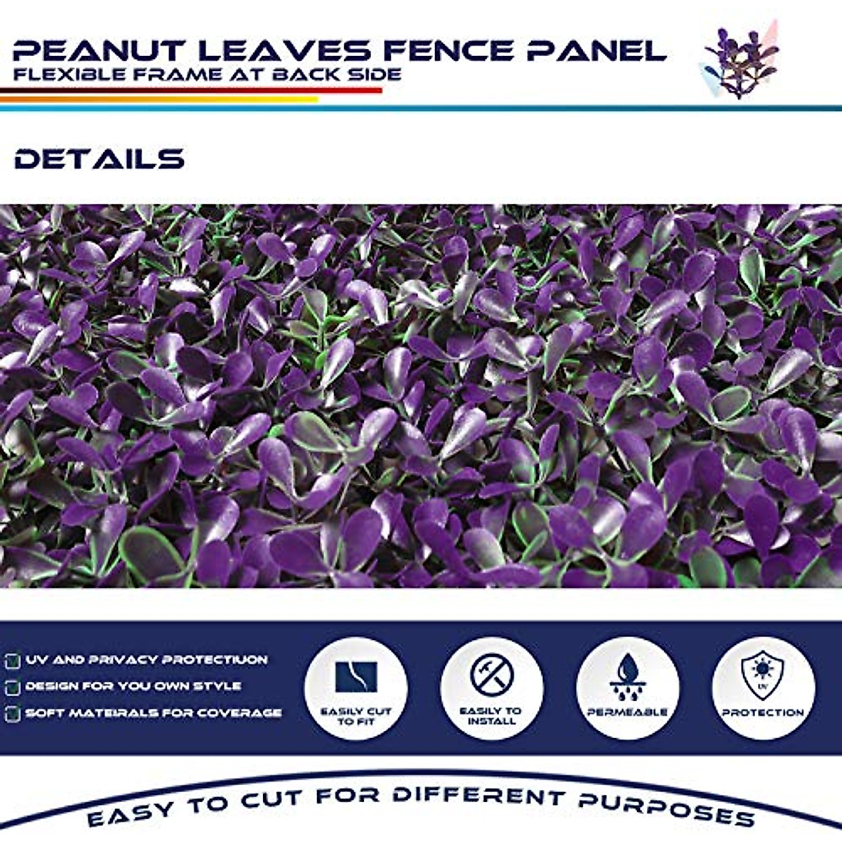 Windscreen4less Artificial Plant Leaves Faux Ivy Leaf Decorative Wall Fence Screen 20'' x 20" Purple Peanut Leaves 21 Pcs