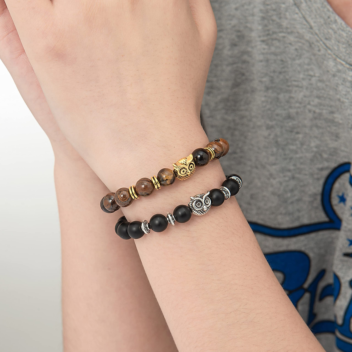 Softones Owl Gifts Owl Bracelets Healing Crystals Bracelet for Women Men Spiritual Energy Beaded Bracelet Set Gifts