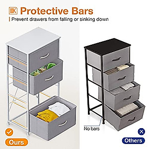 ODK Dresser with 4 Drawers Tall Fabric Storage Tower Organizer Unit for Bedroom Chest for Hallway Closet Easy Assembly Steel Frame and Wood Top, Light Grey