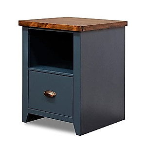 Bridgevine Home Nantucket Modern Farmhouse 1-Drawer File Cabinet, 22 Inches, Fully Assembled, Poplar Solid Wood, Blue Denim and Whiskey Finish