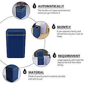 Hemoton Automatic Trash Can Motion Sensor Kitchen Garbage Bin Touchless for Bedroom Bathroom 16L Blue