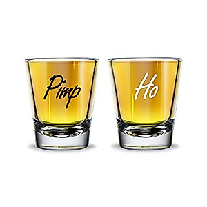 PIMP & HO Shot Glass (Set of 2) Novelty Gifts for Women/Men- Engagement gift, wedding gift, Unique Birthday Present Gift for Her, Him, Wife, Girlfriend, Boyfriend, Gag Gift for Couples-USA Made