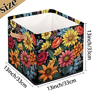 JXDXHCW 13x13 Inch Storage Basket Bin Wildflower Floral Pattern Polyester Cloth Storage Cube Box Toys Clothes Towels Organizer for Kids Room Bedroom Shelves Pantry