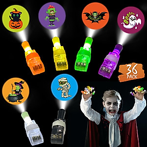 SURCVIO Halloween Party Favors for Kids, 36PCS LED Finger Lights Glow in the Dark Halloween Toys Bulk for Halloween Prizes Classroom Gifts Trick or Treat Toys