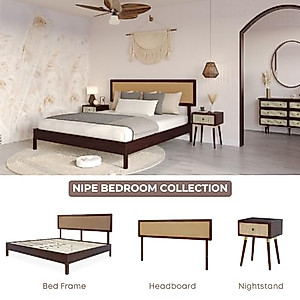 Bme Nipe Queen Headboard ONLY, Boho Bohemian Coastal Style with Solid Wood, Easy Assembly, Walnut