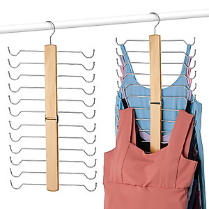 OMHOMETY Tank Top Hanger, 2 Pack Bra Organizer, Sturdy Wooden Space Saving Holder Closet Organizers and Storage for Tank Tops, Bras, Camisoles, Swimsuits