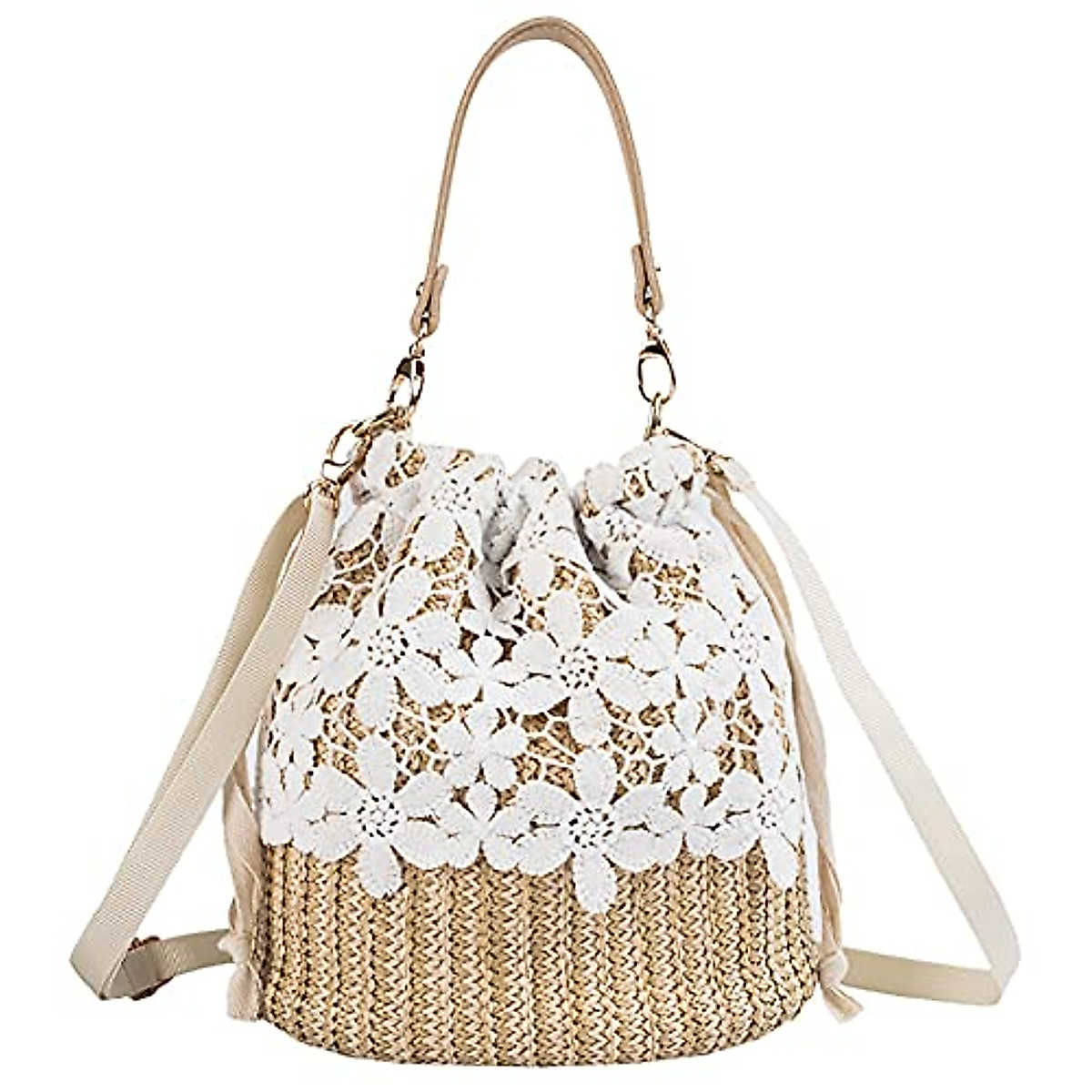 Straw Bags for Women Hand-woven Bucket Straw Bag Small Straw Tote Summer Beach bag