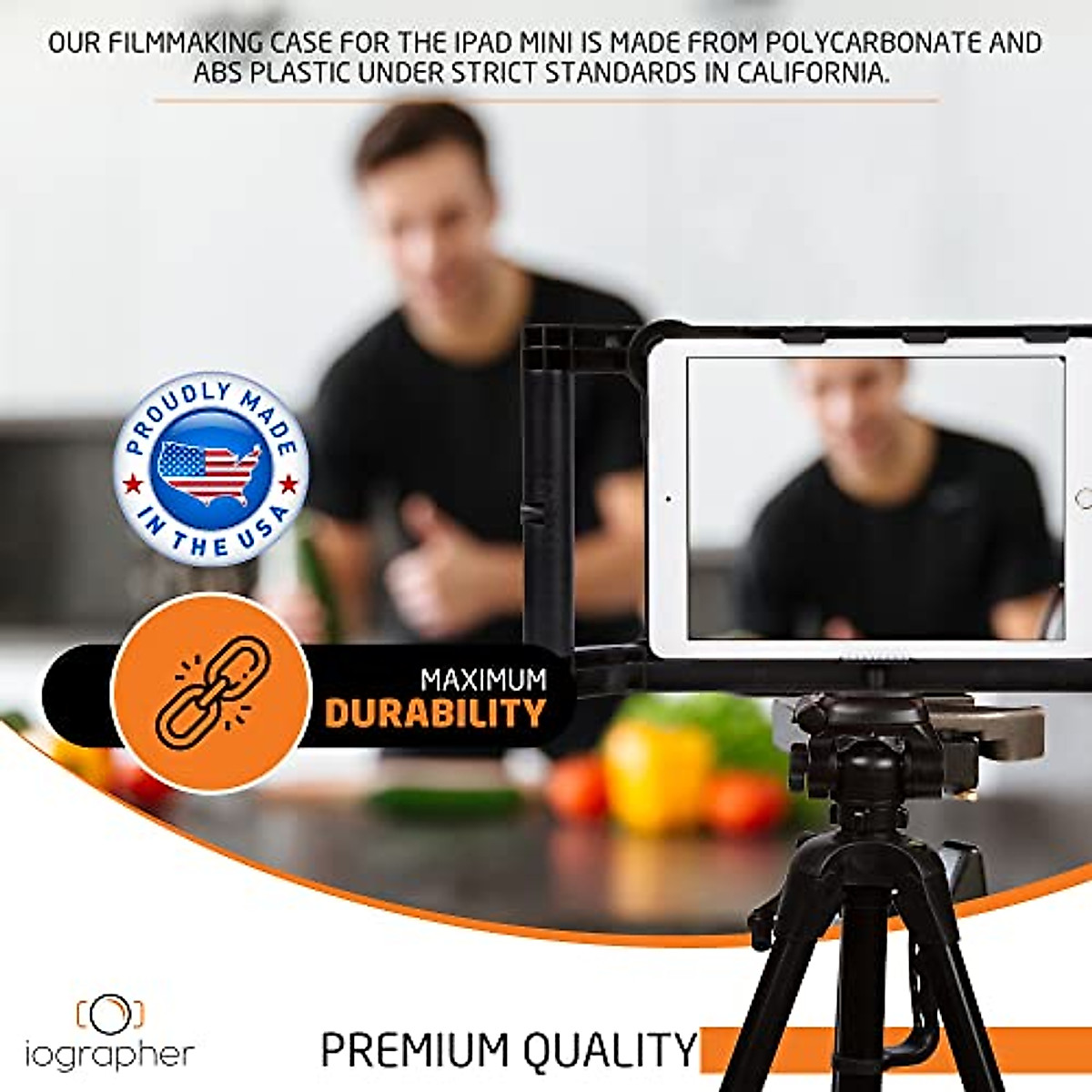 iOgrapher iPad Case with Handles for Tripod and Lens Adapter - iPad Stabilizer for Mini 4th, 5th, and 6th Gen - Tablet Case for Recording and Photos - iPad Holder for Tripod (Black)