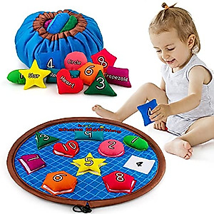 beetoy Shapes Bean Bags Matching Game - Learning Activities Memory for Numbers, Colors, Words, Preschool Classroom Must Haves Toys for Toddlers (10PCS)