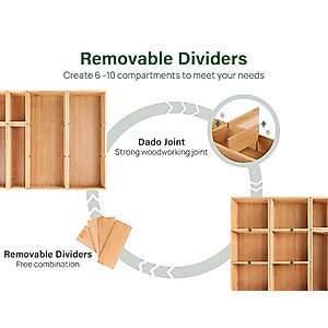 Kootek 6 Pcs Bamboo Drawer Organizer Utensil Tray Kitchen Storage Box 3-Size Versatile Dividers Cutlery Holders Bins Containers for Flatware Kitchen Utensils