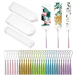 Blank Clear Acrylic Bookmarks Penta Angel 30Pcs Plastic Craft Transparent Acrylic Book Markers with 30Pcs Small Bookmark Tassels for DIY Projects and Graduation Gift Tag (30)