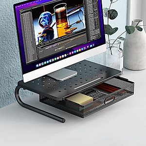 Zimilar Monitor Stand Riser with Metal Drawer, Monitor Riser for Computer, Laptop, Printer, Notebook, iMac, Premium Metal Computer Monitor Stand with Storage