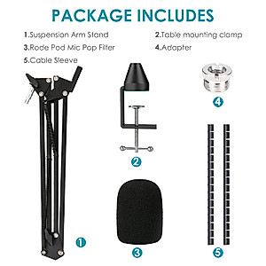 YOUSHARES Rode Podmic Stand with Pop Filter - Microphone Boom Arm with Foam Windscreen Improve Recording Quality