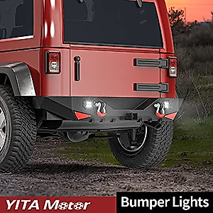 YITAMOTOR Rear Bumper Compatible with 2007-2018 Jeep Wrangler JK & JKU Unlimited, Off Road Back Bumper w/ 2" Hitch Receiver & 2x LED Lights & D-Rings, Upgraded