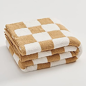 Khaki Checkered Throw Blanket Soft Warm Couch Blanket Reversible Plaid Checkerboard Grid Blanket for Bed Sofa 60"×79"