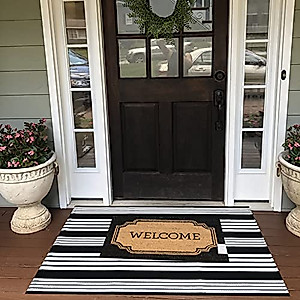 Black and White Outdoor Rug - 2’4''x3'8'' Striped Cotton Woven Area Rug Machine Washable Area Rug, Indoor/Outdoor Patio Floor Mat for Farmhouse/Porch/Lawn/Bedroom