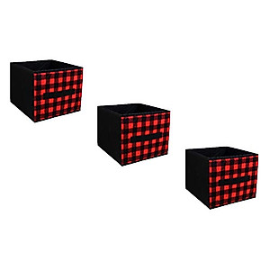 1536 - Set of 3 Rustic Red & Black Buiffalo Plaid Storage Cube Bins 9x9x8 – WQ13