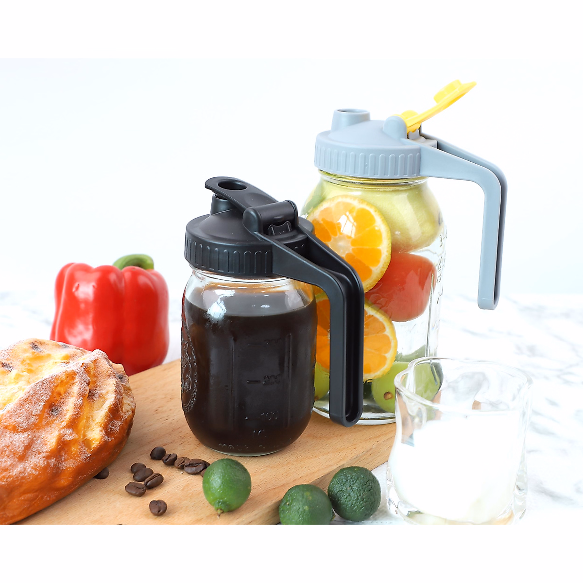 Mason Jar Pour Spout Lids With Handle Regular Mouth Mason Pitcher Lid With Flip Cap Airtight & Leak-Proof Pour Lid,Turns your Mason Jar into Pitcher (Jar Not Included)