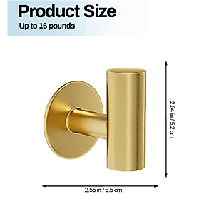 Kruodop Adhesive Hooks Towel Hooks for Bathroom,2 Packs Wall Mount Towel Holder, Matte Wall Robe Hook,Stainless Steel Heavy Duty Door Hanger Towel Hook for Kitchen, Bedroom,Hotel - Gold