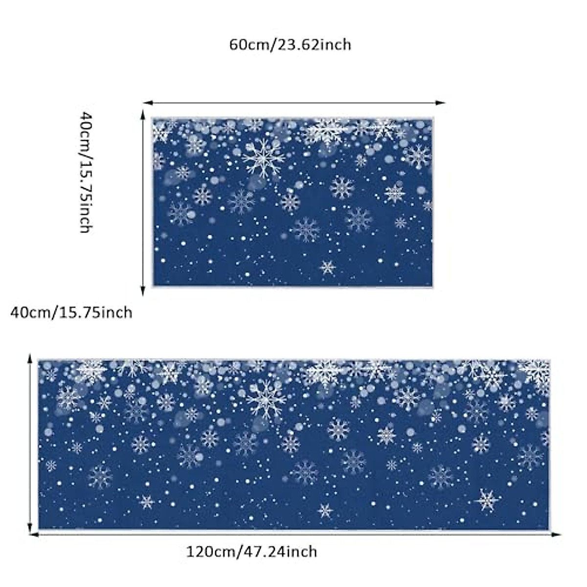 Christmas Kitchen Rugs and Mats Set of 2, Non-Slip Blue Snowflake Rugs Kitchen Mats Snowflake Doormat for Winter Holiday Kitchen Decorations Washable Runner for Xmas Home Decor (17"x47"+16"x24")