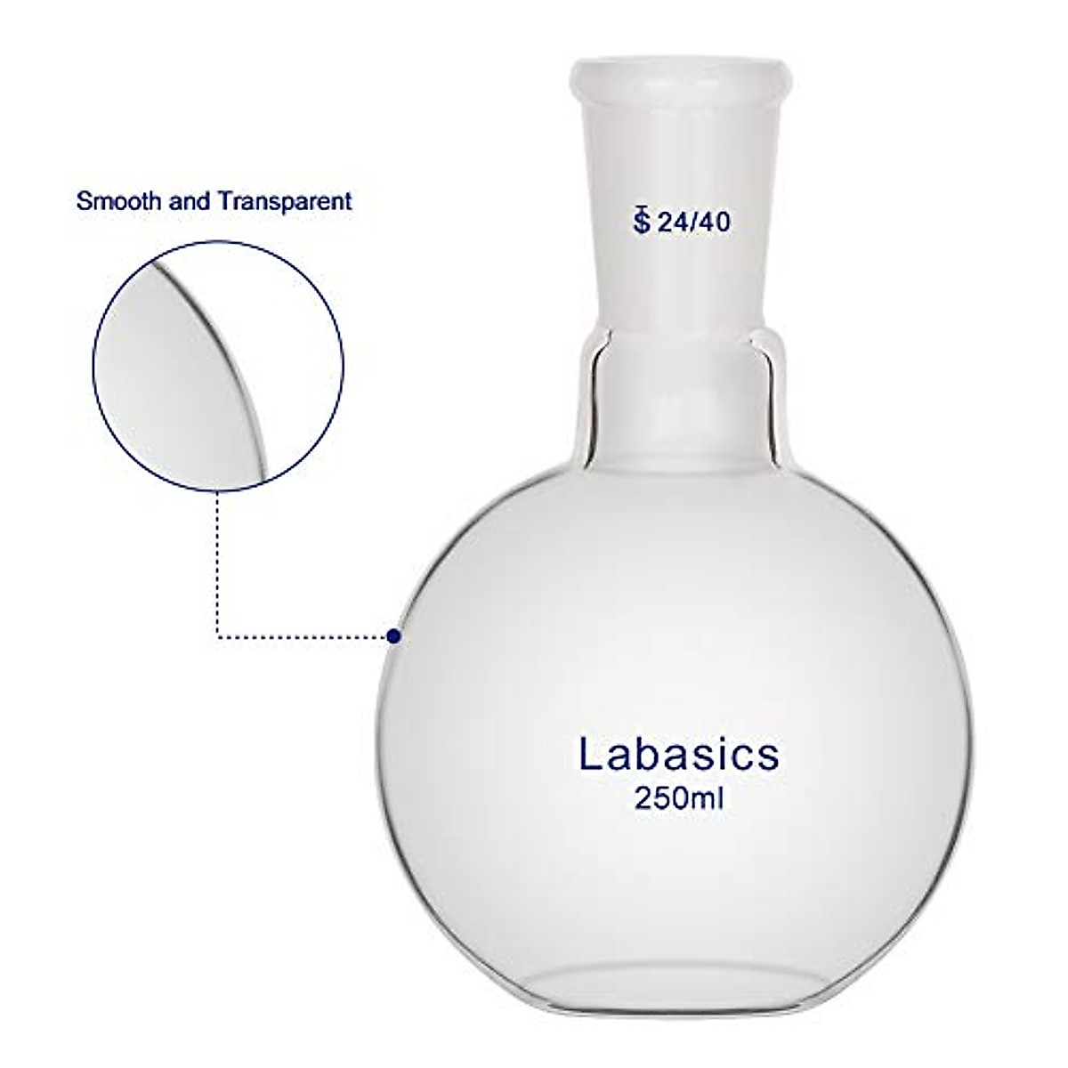 Labasics Glass 250ml Single Neck Flat Bottom Boiling Flask, with 24/40 Standard Taper Outer Joint, 250ml