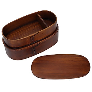 Yosoo 2 Layer Wooden Japanese Bento Box, Food Storage Containers, Easy to Carry, for Hiking, Climbing, Camping, Lake Fishing, Construction Sites, Picnics