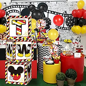 Black Yellow Mouse 2nd Birthday Party Decorations Balloon Boxes, 3Pcs Black Yellow Mouse Cartoon Theme Birthday Balloon Boxes,for Boy Two Years Old Birthday Party Decorations Supplies