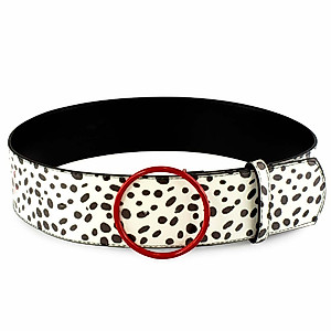 Buckle-Down Men's Disney De Vil Red Cast Spots White Black Vegan Leather Belt, 101 Dalmatians Cruella, Small (30.5-39 INCHES)
