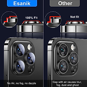 Esanik Upgrade 2 Pack for iPhone 14 Pro/iPhone 14 Pro Max Camera Lens Protector, Aluminum Alloy Metal matte Case Tempered Glass Camera Screen Cover, Scratch Resistant Case Friendly (Black)