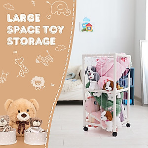 Joonly Stuffed Animal Storage, Stuffed Animal Zoo Storage Box with 360° Brake Wheels Toy Storage Holder, Plush Toys Storage Organizer for Kids Playroom, Bedroom, Nursery