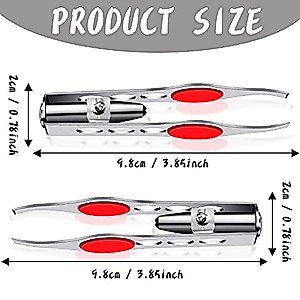 2 Pieces Tweezers with LED Light Hair Removal Lighted Tweezers Makeup Tweezers with Light for Women Precision Eyebrow Hair Removal Tweezers Stainless Steel Tweezers (Red)