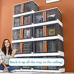 JUST AMAZING DEALS Storage Bins With Lids Stackable Storage Bins with Front Opening Doors and Top Lids for DUAL ACCESS, Collapsible, Closet Office Storage (19.8 gallon / 75 litre)