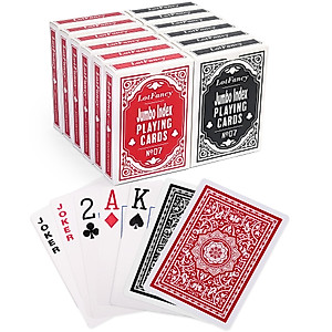 LotFancy Playing Cards, Large Print, 12 Decks of Cards (6 Black 6 Red), Jumbo Index, Poker Size, for Texas Hold'em, Blackjack, Euchre Cards Games