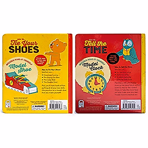 2-Pack How To... Board Books - How to Tie Your Shoes & How To Tell Time, Interactive Educational Bundled Set, Ages 3-9