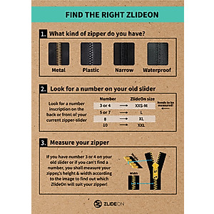 ZlideOn Zipper Pull Replacement - 1pcs, Black, Normal (L) - 5A - Instant Zipper Replacement Slider for Metal Zippers