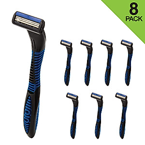 BROOKSTONE, 8 Pack Disposable Razors for Men or Women, Triple Stainless Steel Blade for Maximum Precision, Aloe Vera Strip Sooths Skin While Shaving, Pivoting Moving Head