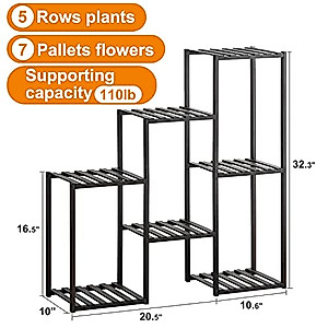Plant Stand Indoor Plant Stands Bamboo Outdoor Tiered Plant Shelf for Multiple Plants, 3 Tiers 7 Potted Ladder Plant Holder Table Plant Pot Stand for Window Garden Balcony Living Room Corner(Black)