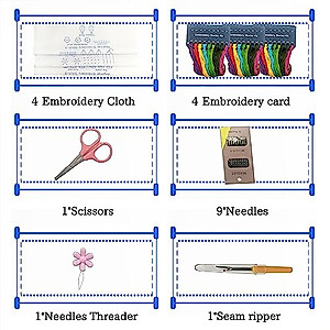 YIZUNNU 4 Set Beginners Embroidery Kit, Starters Cross Stitch Kits for Adults Kids DIY Craft 4 Pcs Embroidery Pattern with Embroidery Cloth, Hoop, Color Threads, Scissors, Tools & Instruction