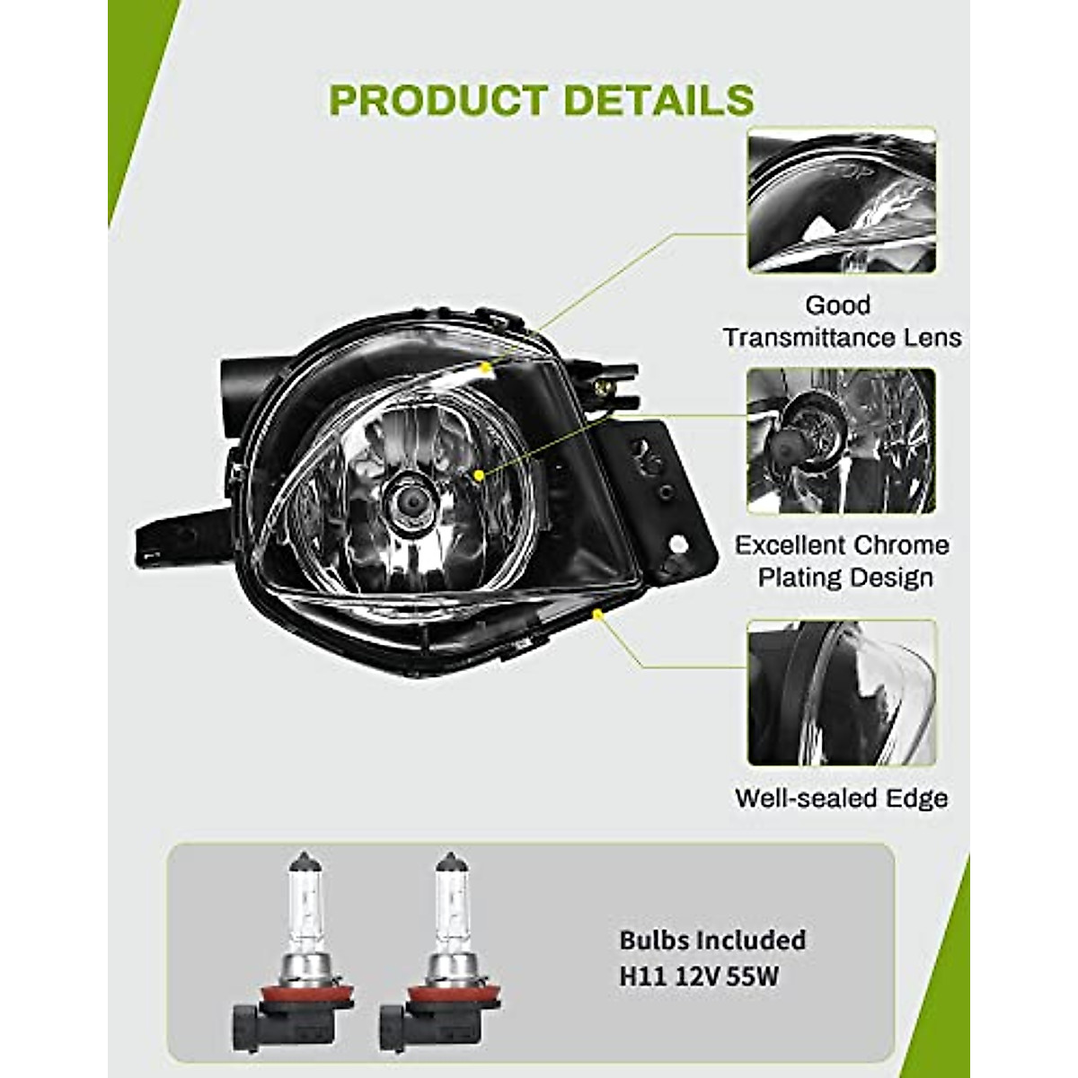 AUTOSAVER88 Fog Lights Compatible with 06-08 2006 2007 2008 BMW E90 3 Series 323i / 325i / 325xi / 330i / 330xi / 335i / 335xi / 328i / 328xi Fog Light Replacement ,with 12V 55W H11 Bulbs