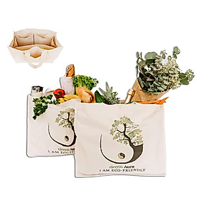 Green Aura Kitchen Reusable Grocery Shopping Bags, Canvas Grocery Bags Reusable Shopping Bags, Reusable Grocery bags Washable, Foldable & Heavy Duty, Cloth Grocery Bags With Handles, Set of 2 (L) Bags