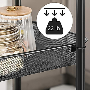 SONGMICS Rolling Cart, 5-Tier Metal Storage Cart, Kitchen Storage Trolley with 2 Brakes, Utility Cart with Handles, Easy Assembly, for Bathroom, Kitchen, Office, Black UBSC063B01