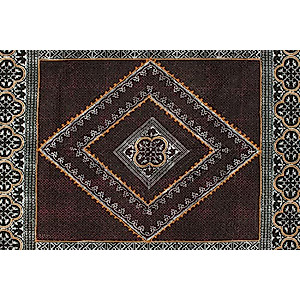 Casavani Hand Block Printed Cotton Carpet Geometric Brown Area Dhurrie Best Uses For Home/Office 5x8 Feet Rugs for Bedroom,Living Room,Kids Room,Hallway Enterway,Kitchen 8x11 Feet