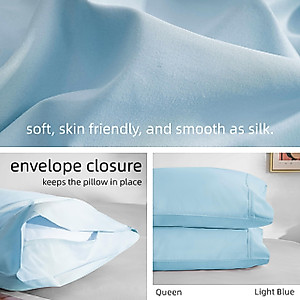 Pillowcases Queen Light Blue Set of 2 Envelope Closure End Easy Fit All Season Warm Soft and Breathable Material Machine Washable
