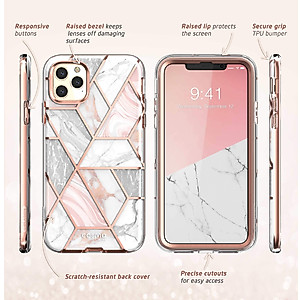 i-Blason Cosmo Series Case for iPhone 11 Pro Max 2019 Release, Slim Full-Body Stylish Protective Case with Built-in Screen Protector (Marble)