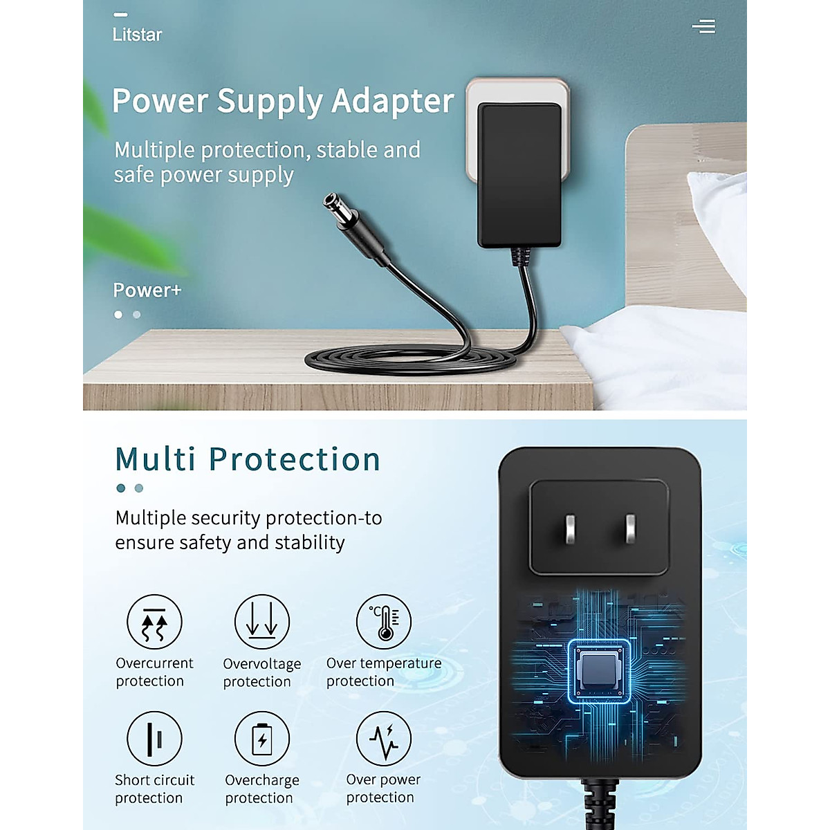 15V 3A Power Supply Adapter Charger Switching Converter Adapter, (Input AC 100V-240V, Output DC 15 Volt 3 Amp 45 Watt), Round Barrel Plug 5.5mm x 2.1mm & 2.5mm Tip Center Positive - 3.3ft Long Cord