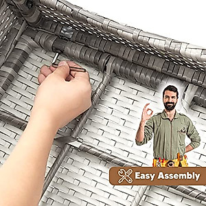 TMEE Patio Storage Bench,Outdoor Wicker Deck Box,PE Rattan Patio Furniture with All-Weather Cushion