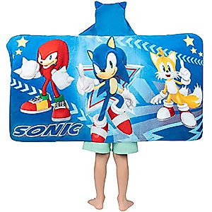 Sonic The Hedgehog, Anime, Bath/Pool/Beach Soft Cotton Terry Hooded Towel Wrap, 24 in x 50 in, By Franco Kids