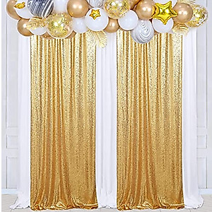 Poise3EHome Gold Sequin Backdrop Curtains, 2 Panels Gold Sequin Backdrop, 2FTx8FT Sequin Curtains for Party Wedding Sequence Backdrop