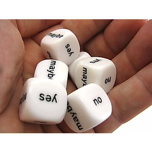 Koplow Games Set of 6 D6 16mm Yes, No, Maybe Decisions Dice - White with Black Letters